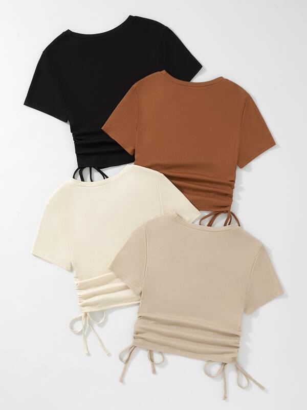Shein Ezwear 4pcs Ribbed Knit Drawstring Tee Shein Uk