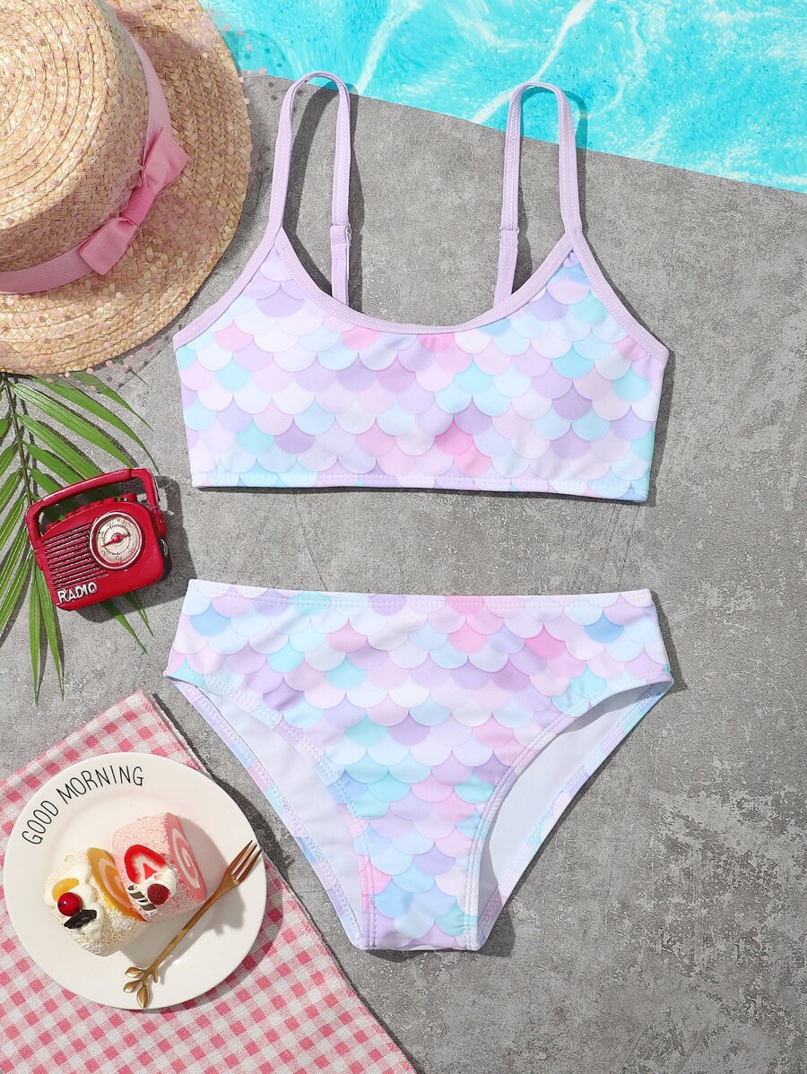 Tween Girl Fish Scale Print Bikini Set Summer Beach | SHEIN USA