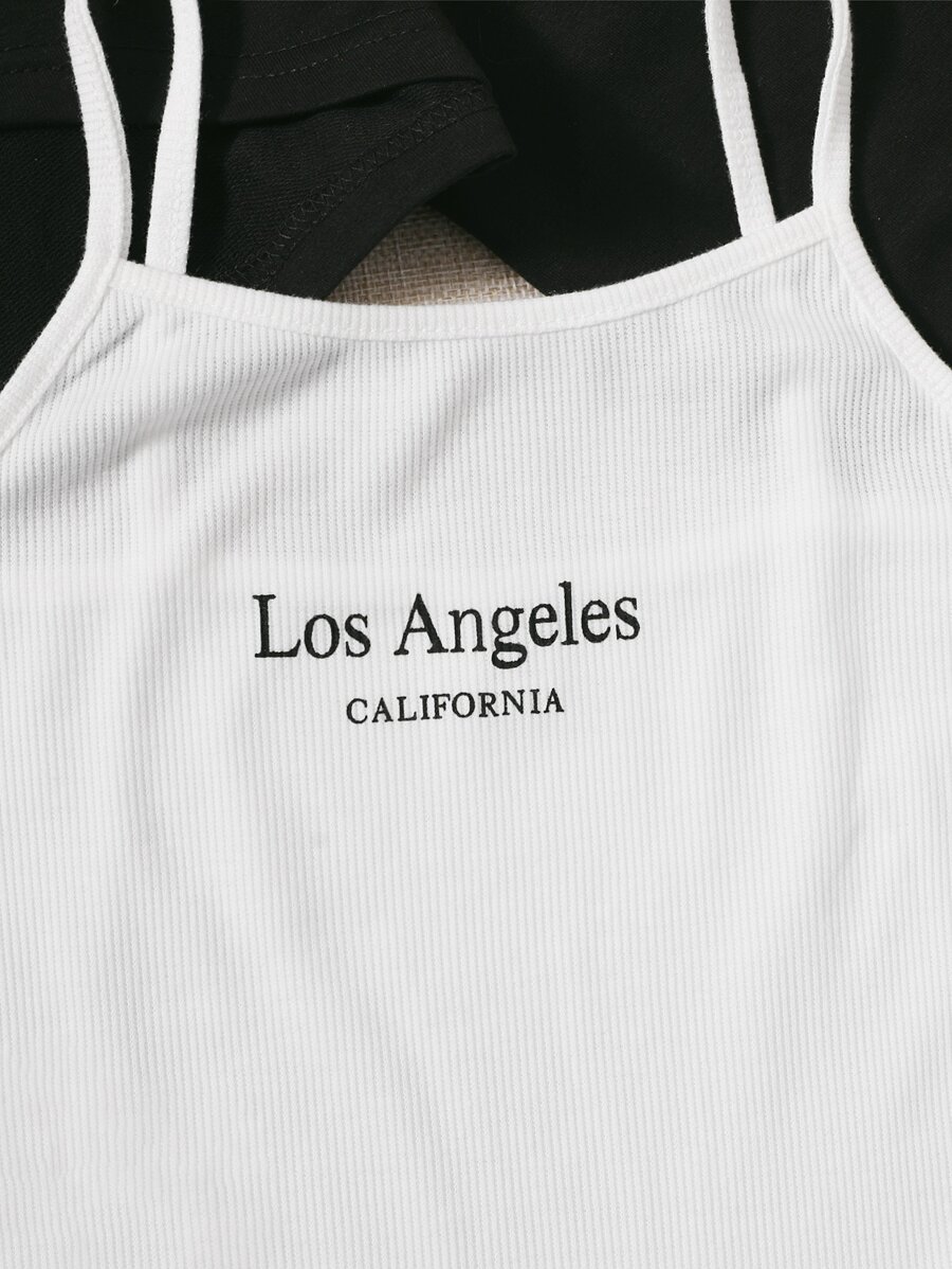 SHEIN Girls Super Crop Top & Letter Graphic Cami Dress Set | SHEIN UK