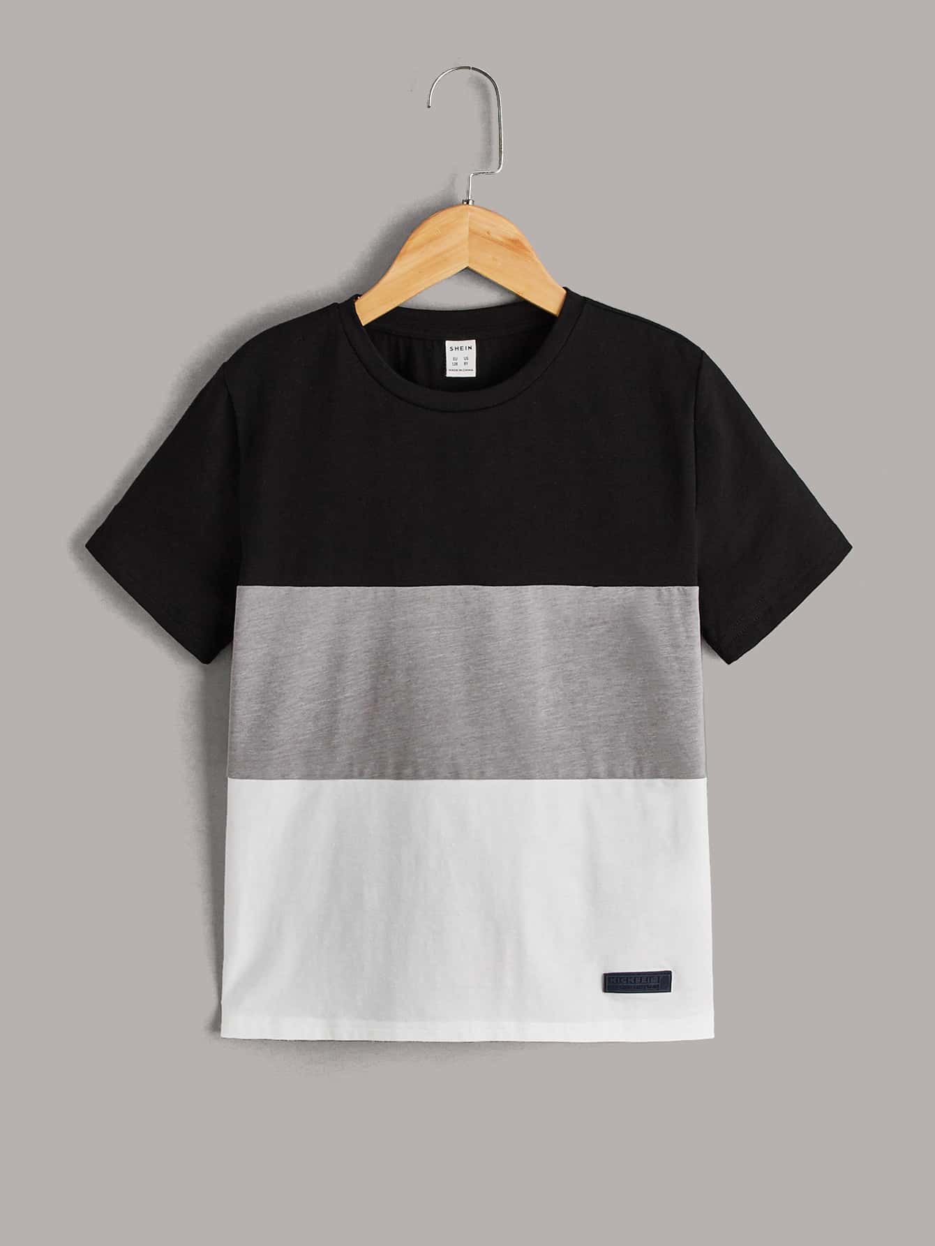SHEIN Tween Boy Color-Block Patchwork Short Sleeve T-Shirt With Dropped Shoulder Detail For ...
