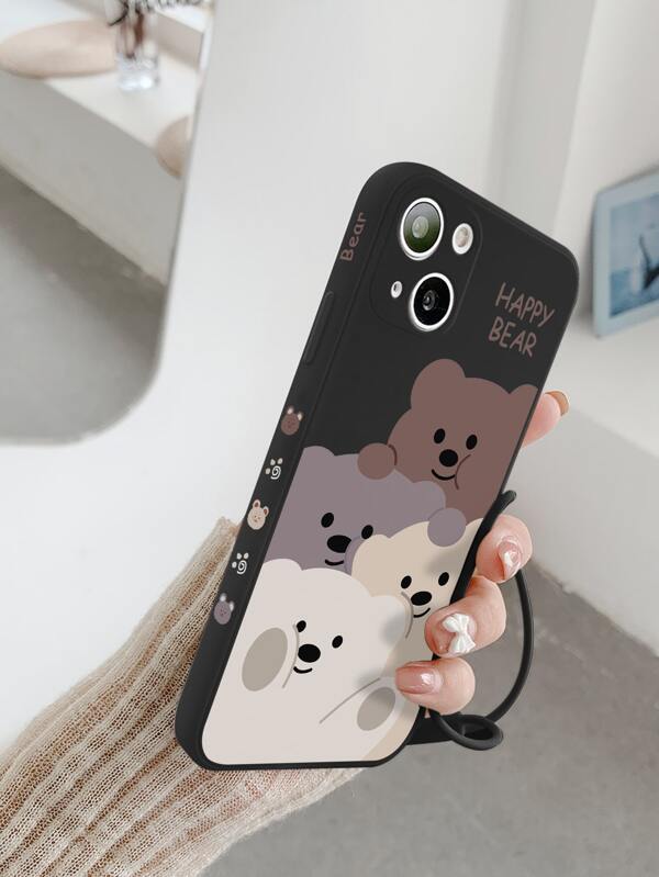 Funda para teléfono con diseño de oso de dibujos animados con cordón compatible con iPhone15 ...