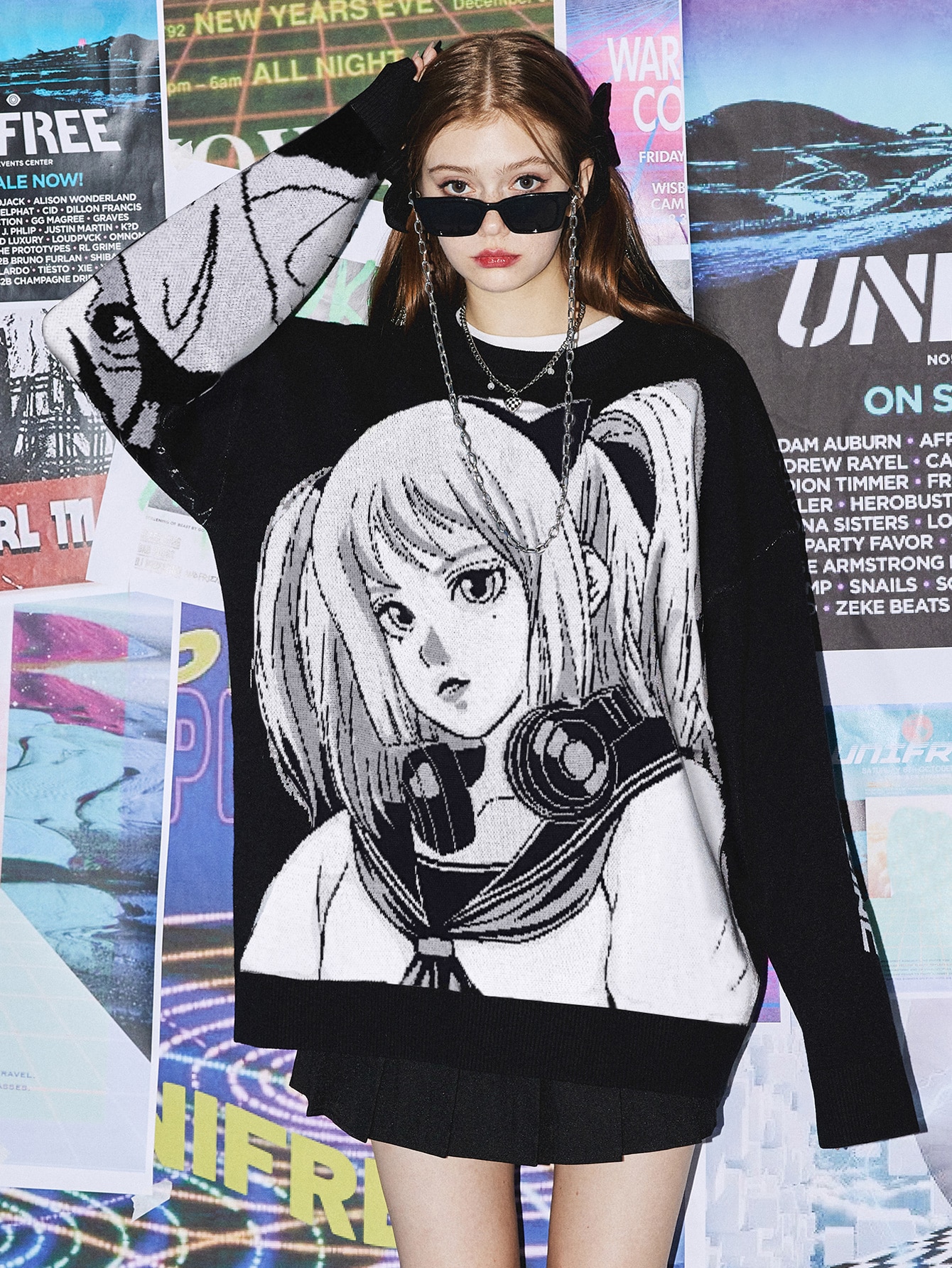 Cartoon Pattern Drop Shoulder Sweater