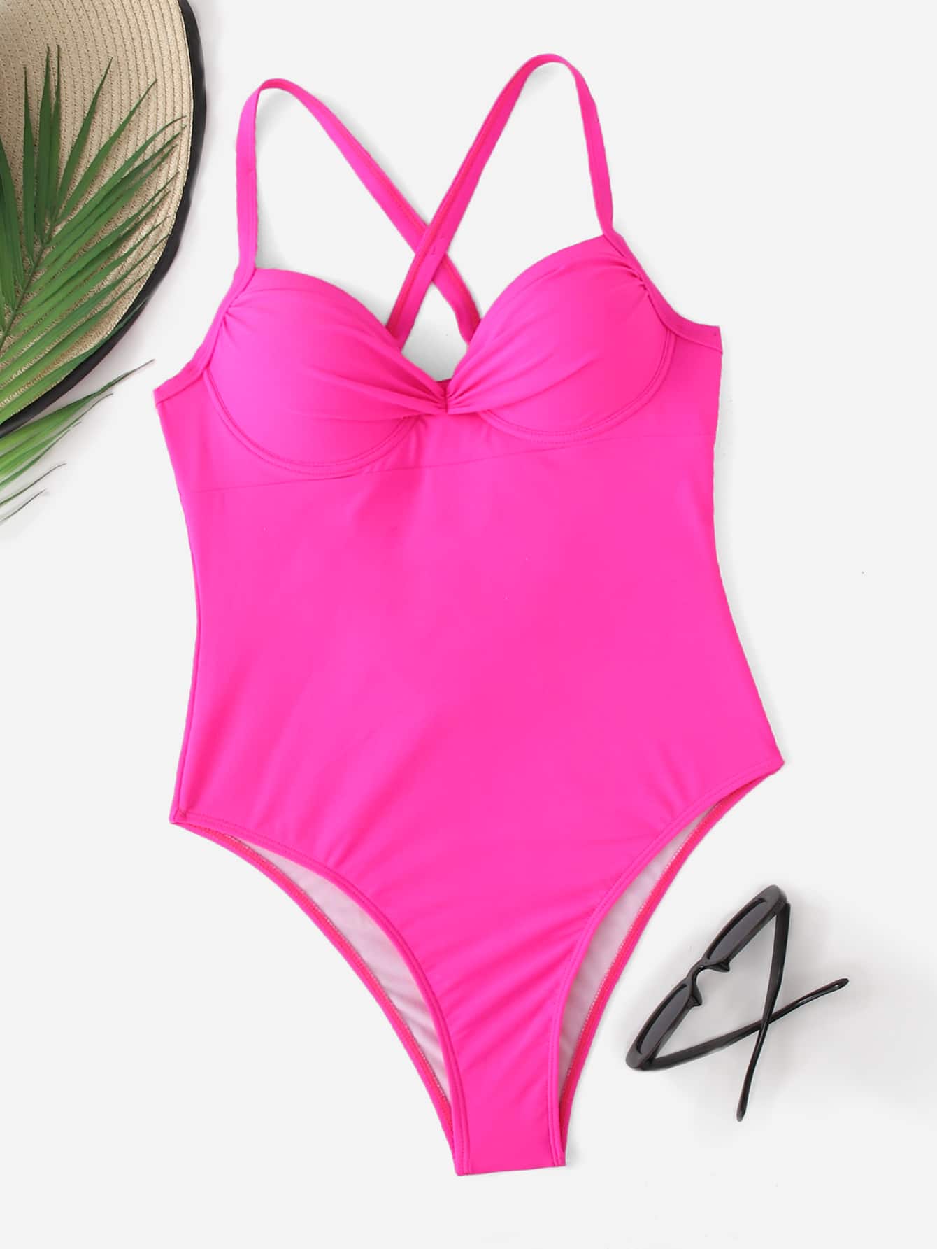 Ruched Push Up One Piece Swimsuit Shein Usa