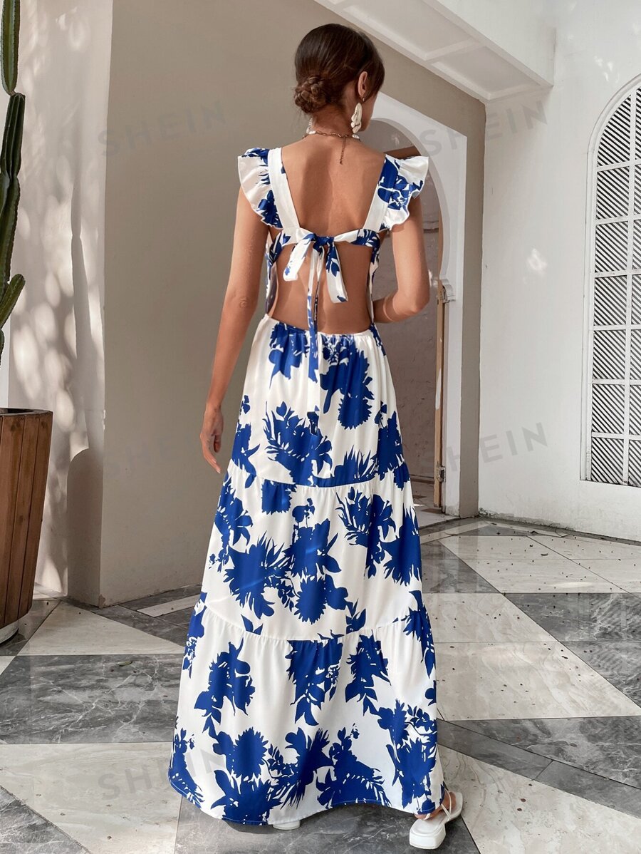 SHEIN VCAY Butterfly Sleeve Ruffle Hem Allover Floral Dress | SHEIN UK