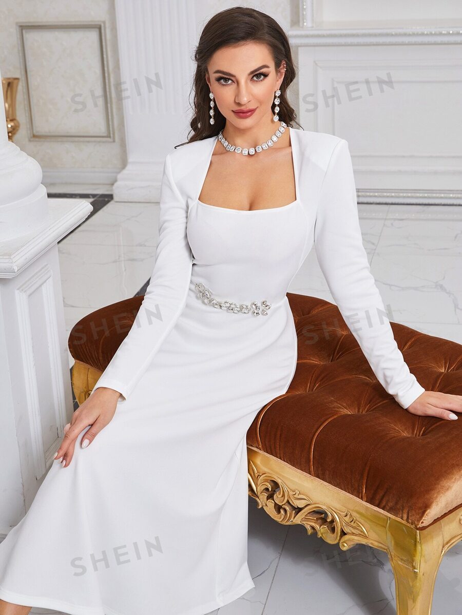 SHEIN Modely Rhinestone Detail A-line Dress | SHEIN UK