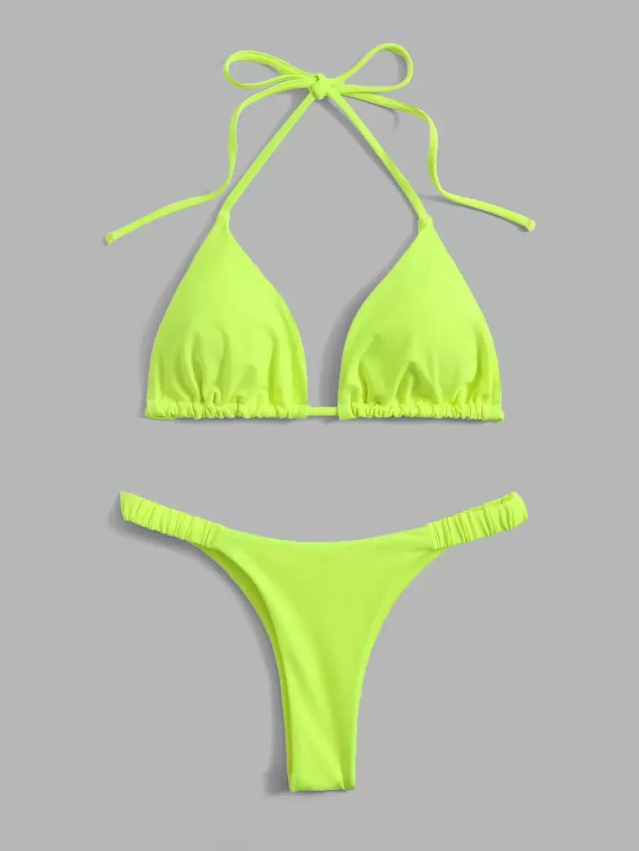 Swim Basics Summer Beach Halter Triangle Neon Bikini Bathing Suit ...