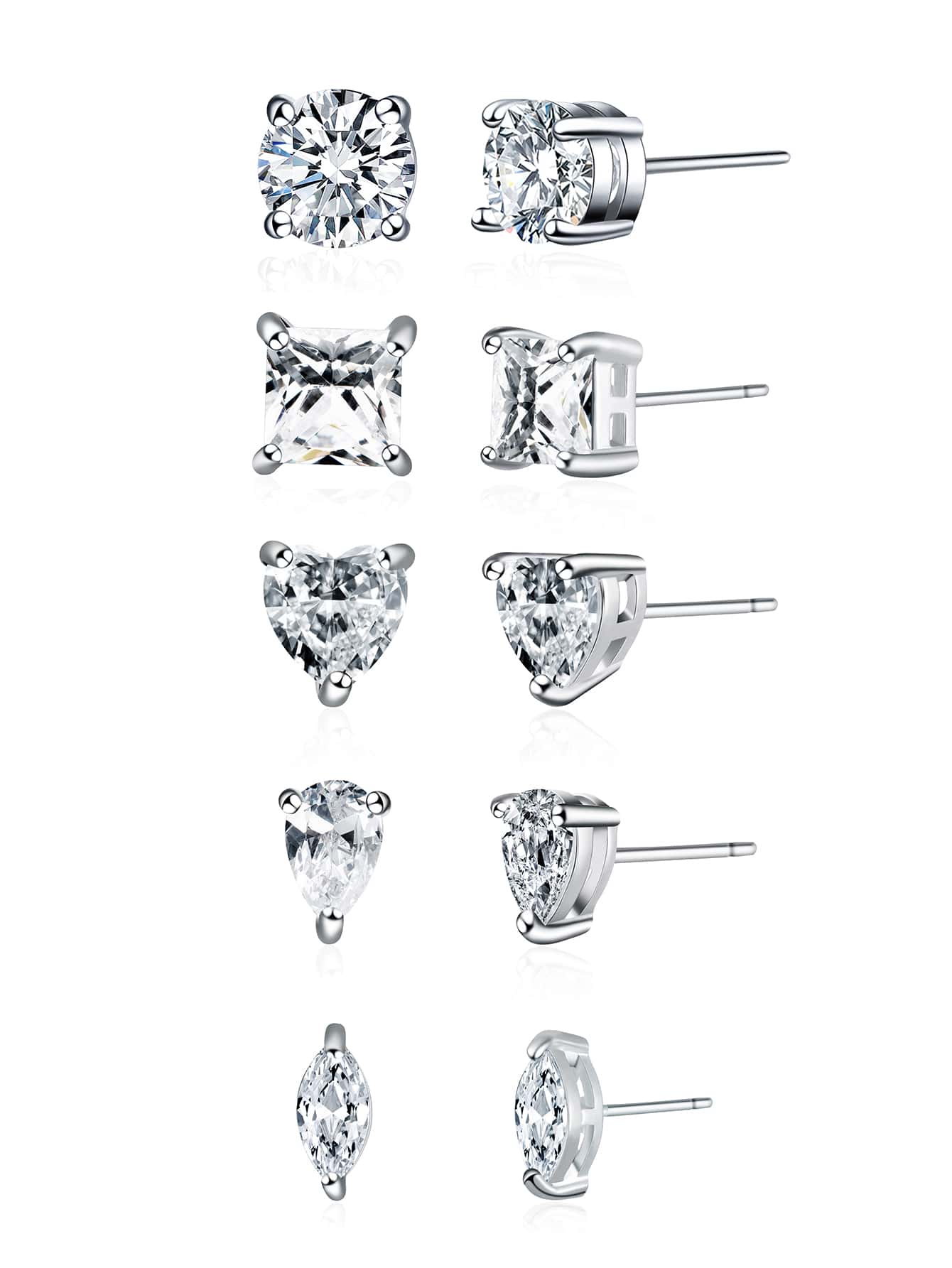 5pairs Cubic Zirconia Water-drop Stud Earrings | SHEIN USA