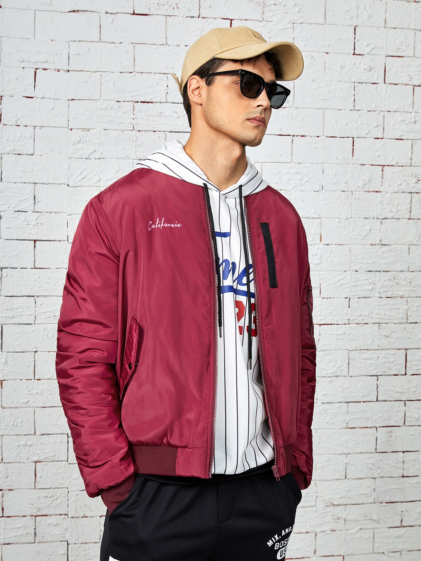 SHEIN Men Letter Graphic Ruched Sleeve Jacket