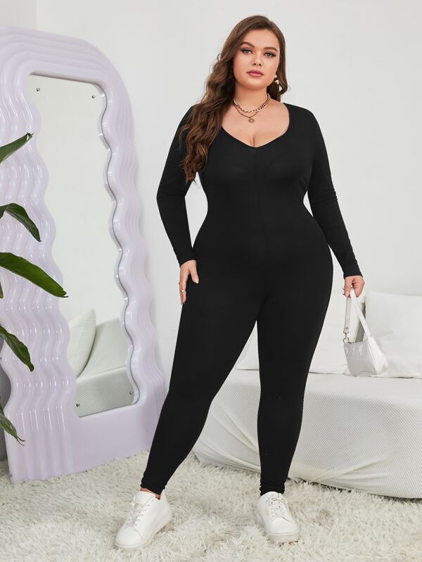 SHEIN Privé Plus Scoop Neck Unitard Jumpsuit | SHEIN USA