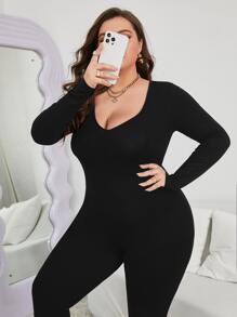 SHEIN Privé Plus Scoop Neck Unitard Jumpsuit | SHEIN USA