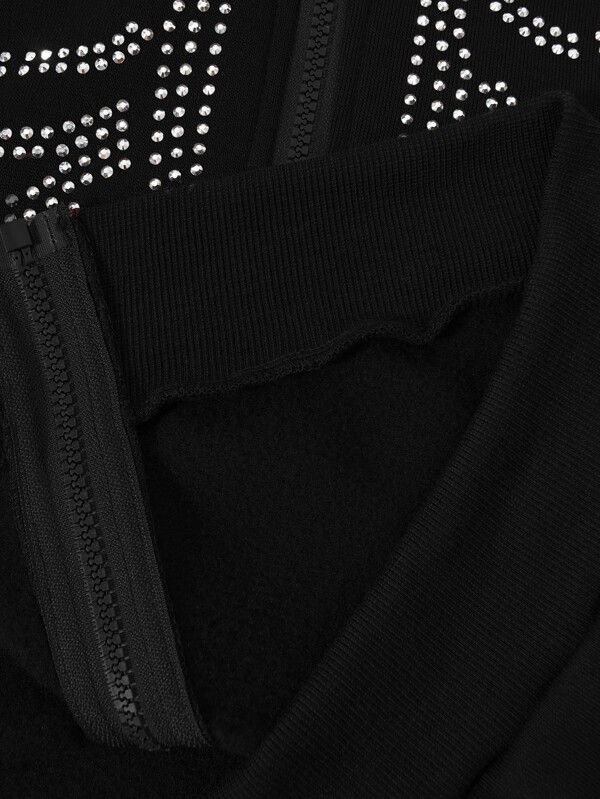 SHEIN Coolane Rhinestone Skeleton Pattern Zip Up Drawstring Thermal ...