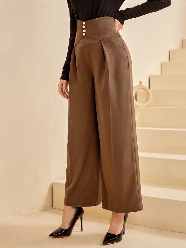 SHEIN Modely High Waisted Solid Wide Leg Pants | SHEIN USA