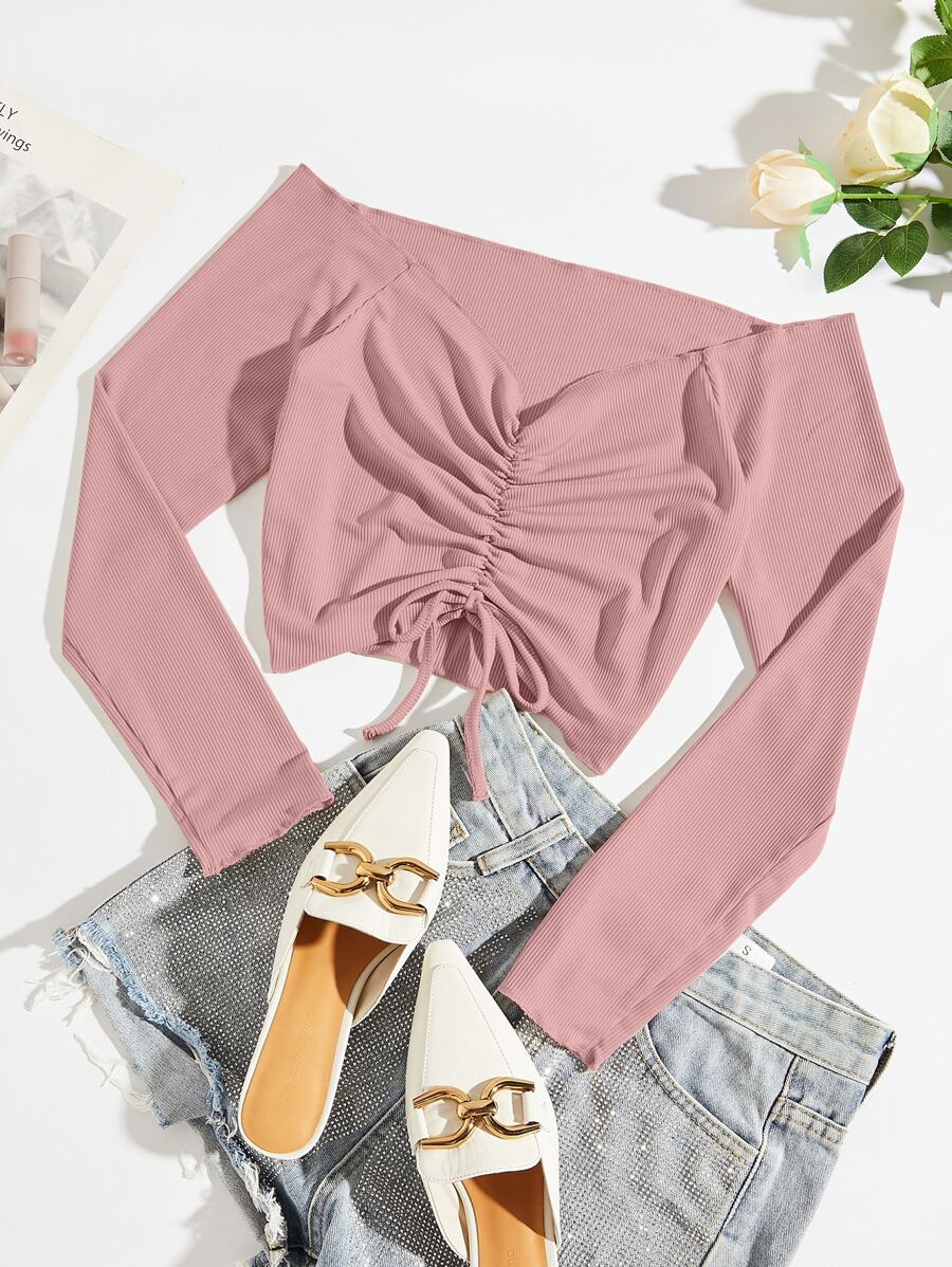 INAWLY Off Shoulder Drawstring Tee | SHEIN USA
