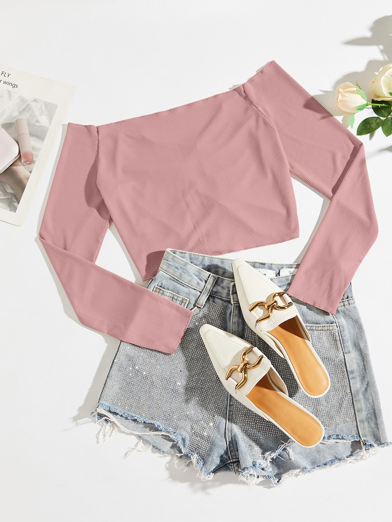 SHEIN Privé Camiseta de hombros descubiertos con cordón | Moda de Mujer | SHEIN México