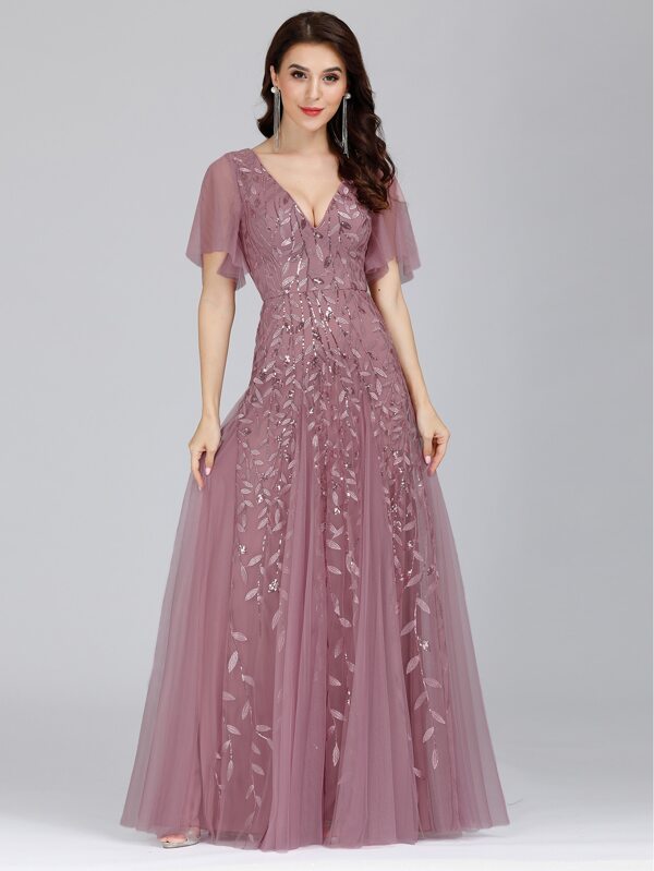 EVER-PRETTY Contrast Sequin Plants Detail Mesh Prom Dress | SHEIN