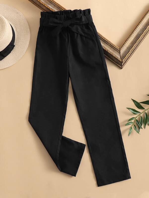SHEIN Kids EVRYDAY Girls Solid Paper Bag Waist Belted Pants | SHEIN EUR