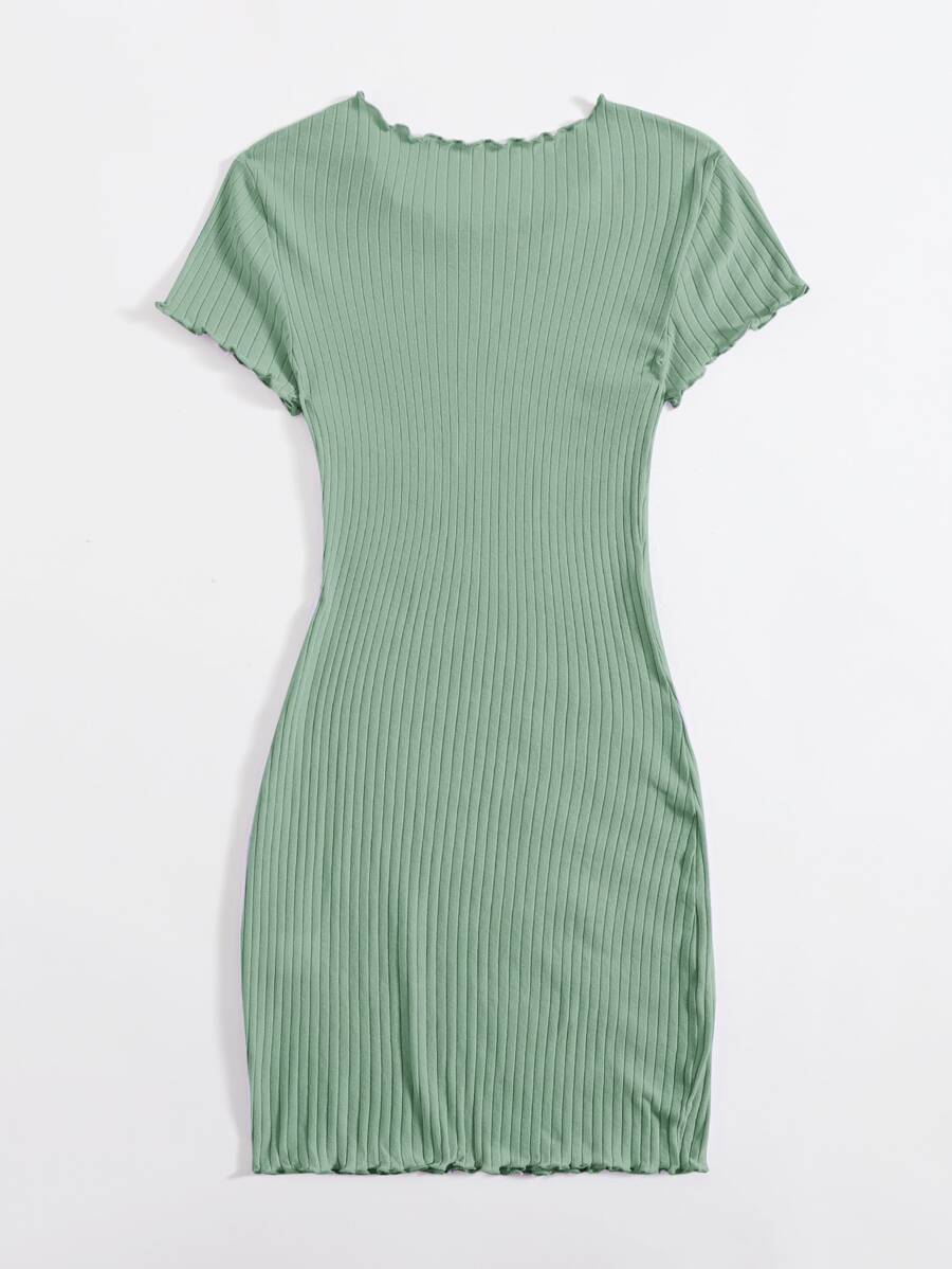 SHEIN EZwear Lettuce Trim Rib-Knit Bodycon Dress,Summer Dresses For Women,Pastel Dresses For ...