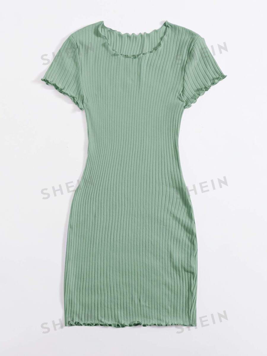 SHEIN EZwear Lettuce Trim Rib-knit Bodycon Dress | SHEIN UK