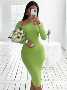 SHEIN SXY Cut Out Ribbed Knit Bodycon Dress | SHEIN USA