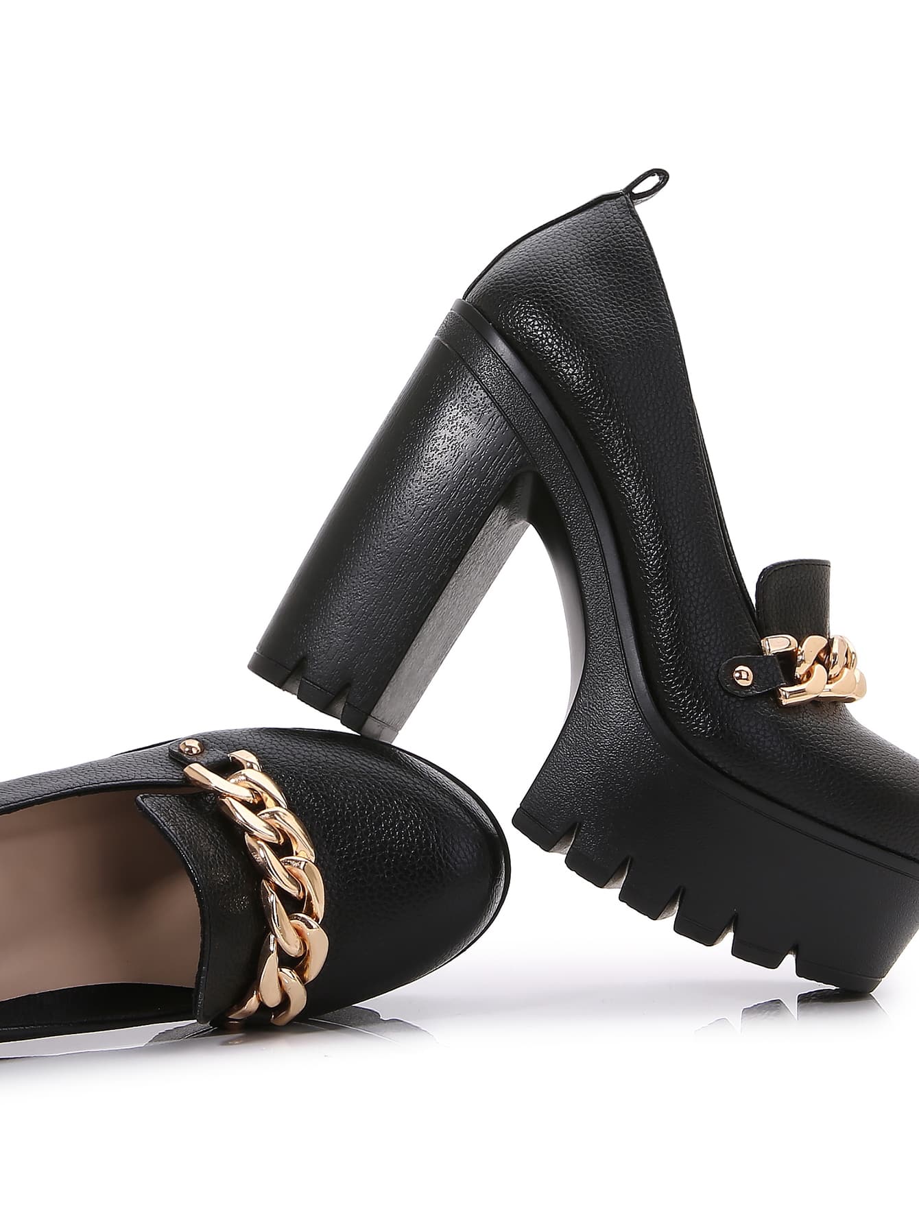 Chain Decor Chunky Heeled Loafers,Women's Casual and Fashionable Black ...