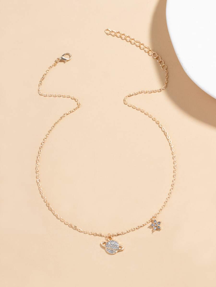 Rhinestone Planet Charm Necklace | SHEIN USA