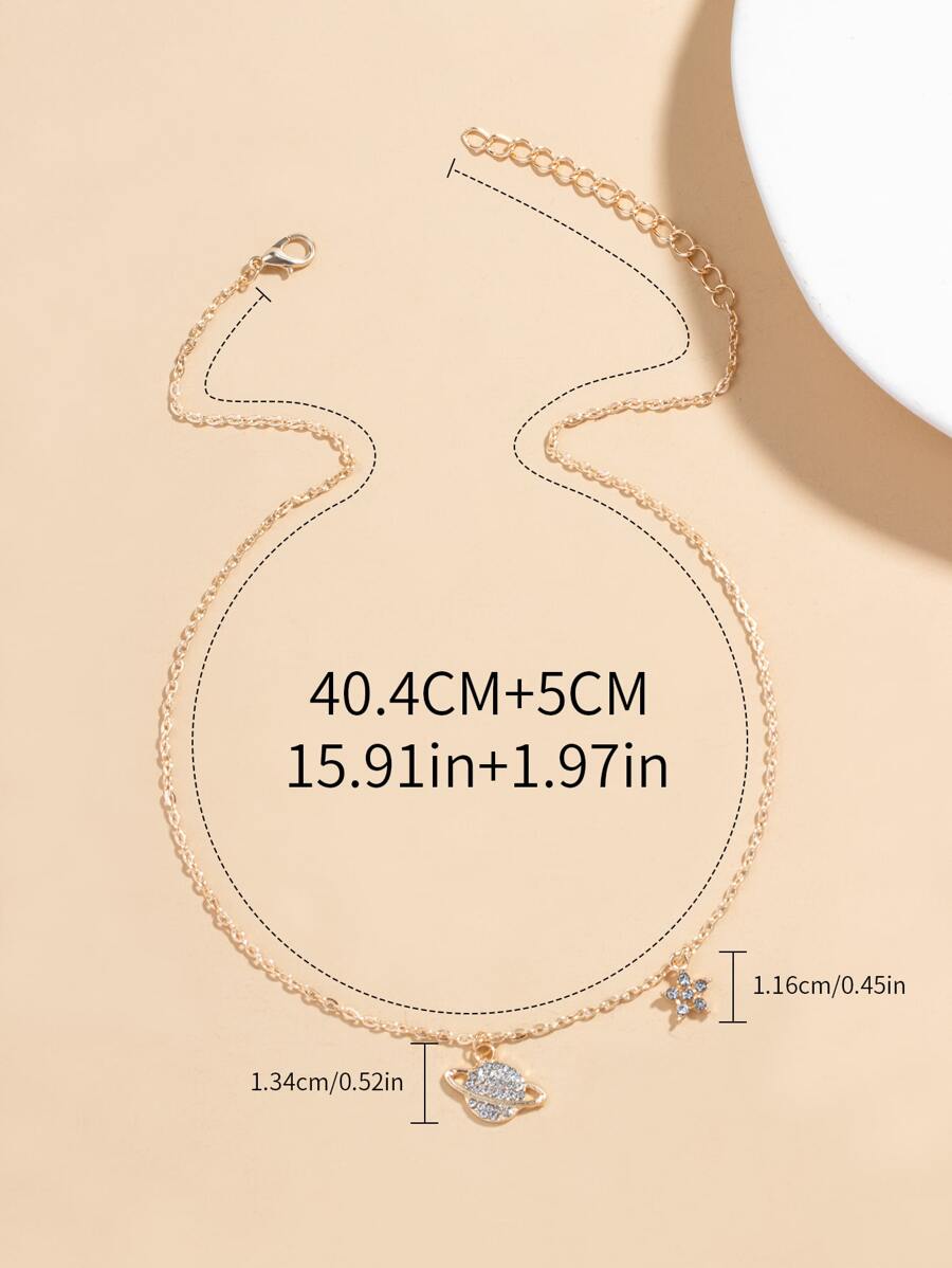 Rhinestone Planet Charm Necklace | SHEIN USA