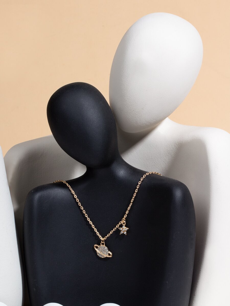 Rhinestone Planet Charm Necklace | SHEIN USA