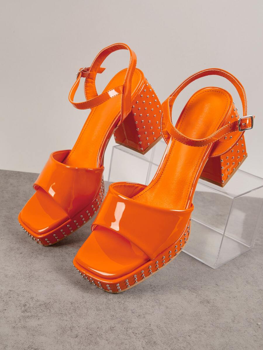 Patent Stud Detail Platform Block High Heels | SHEIN USA