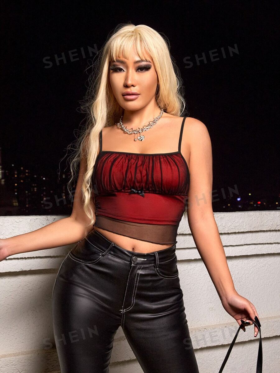 SHEIN ICON Ruched Bust Mesh Cami Top | SHEIN UK