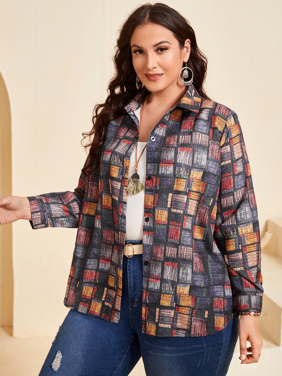 Plus Patchwork Print Shirt | SHEIN USA