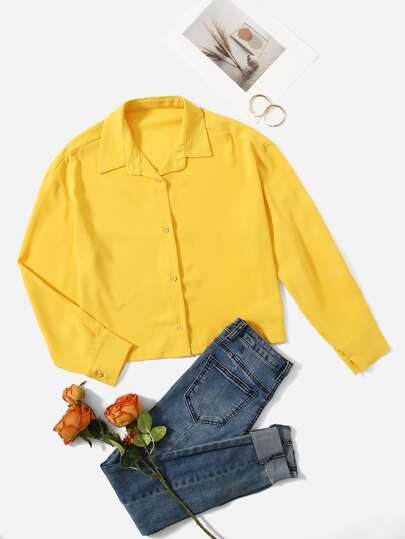 Search Button up solid blouse | SHEIN USA