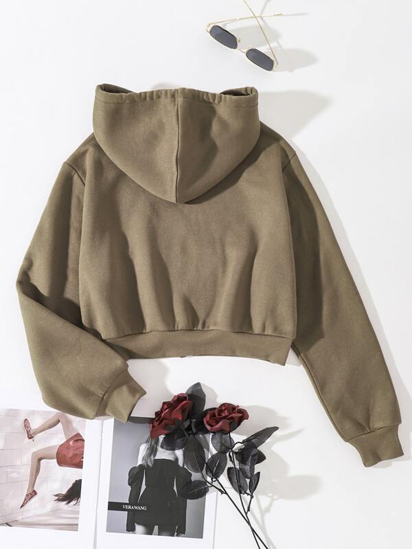 Is That The New Solid Drawstring Zip Up Crop Thermal Hoodie ??| ROMWE USA
