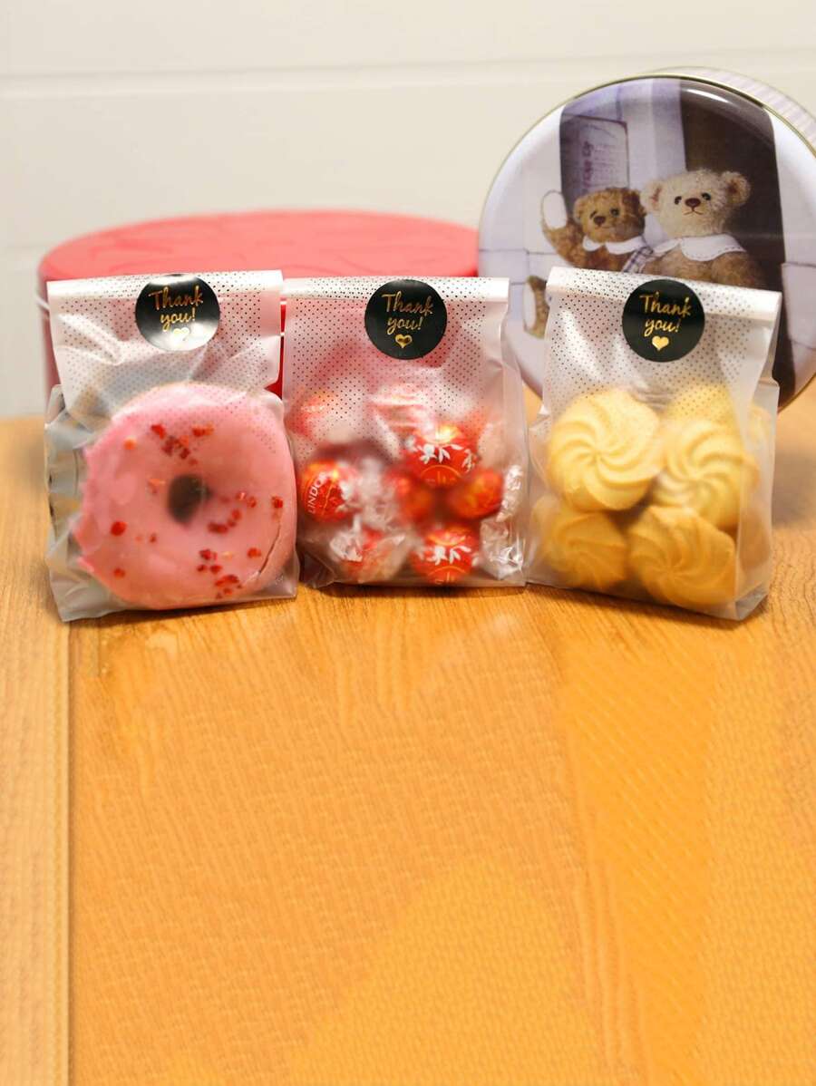 30pcs Polka Dot Pattern Packaging Bag With 30pcs Sticker, Clear Biscuit ...