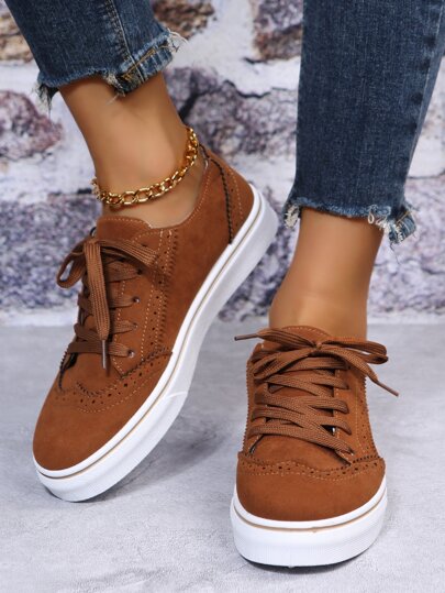 Lace-up Front Wingtip Suedette Shoes | SHEIN USA