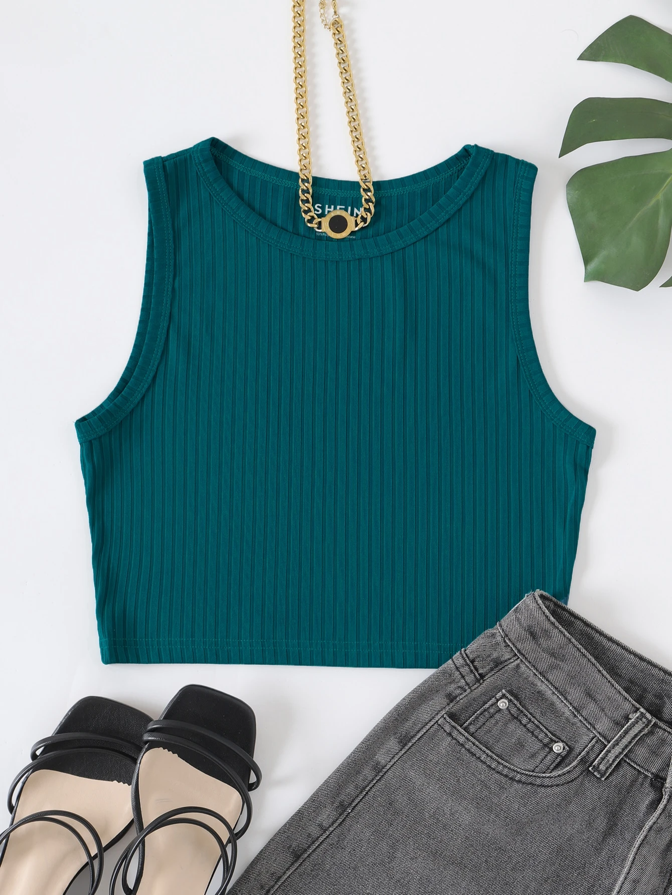 SHEIN EZwear Solid Ribbed Knit Tank Top | SHEIN USA