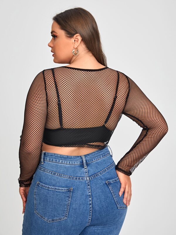 Shein X Priscilla Block Plus See Through Mesh Crop Top Without Bra