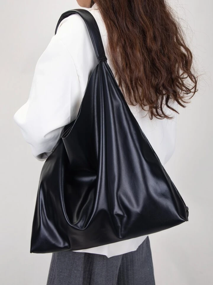 Lightweight Black Leather Shoulder Bag