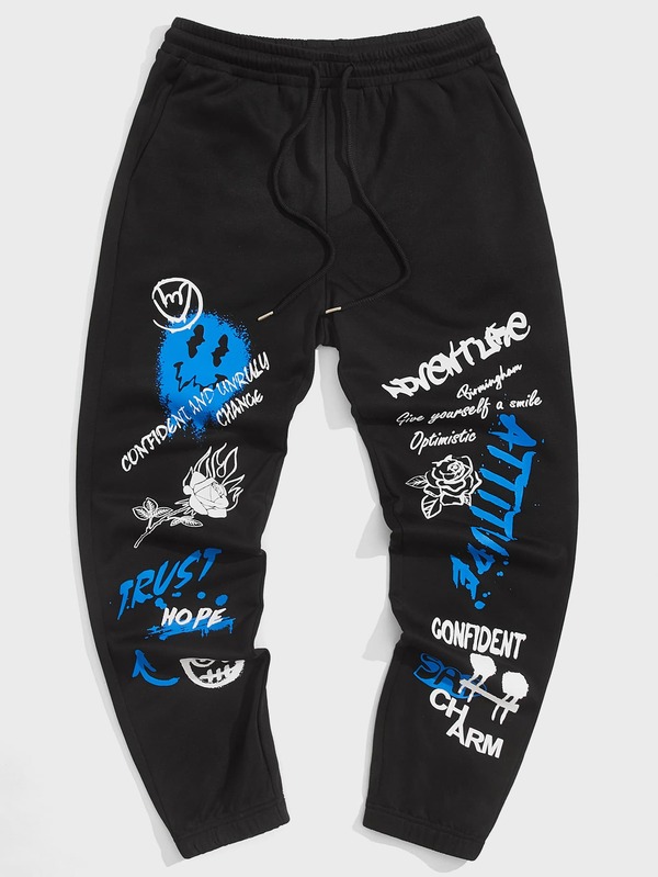Manfinity EMRG Men Letter and Cartoon Graphic Sweatpants | SHEIN USA