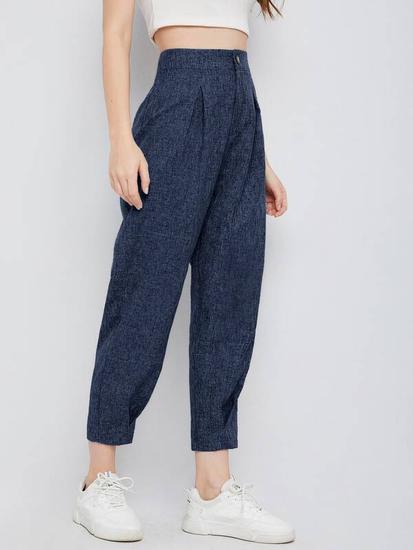 Shein Mulvari High Waist Fold Pleat Marled Knit Cropped Pants Shein Usa