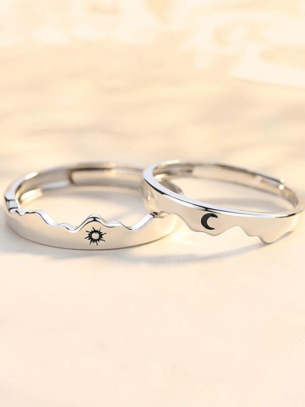 2pcs Couple Sun & Moon Pattern Ring | SHEIN UK