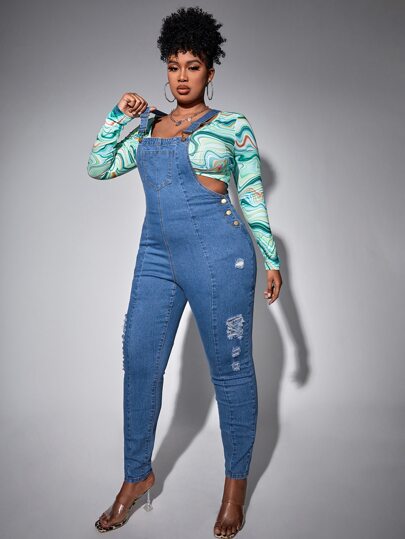 Plus Size Denim Overalls | Fashion Plus Size Denim Overalls | SHEIN USA