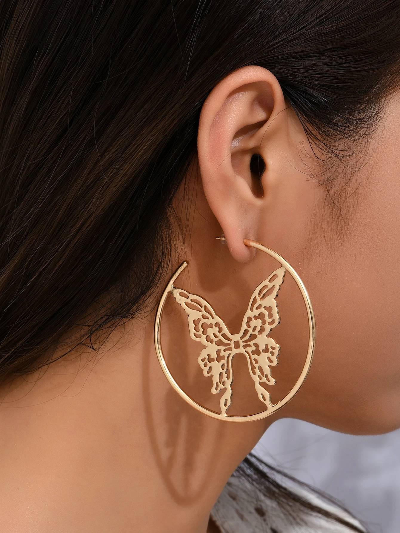 Butterfly Wire Earrings Gold Hoop Butterfly Charm Silver