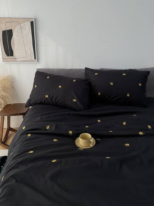 Flower Embroidered Duvet Cover Set Without Filler | SHEIN USA