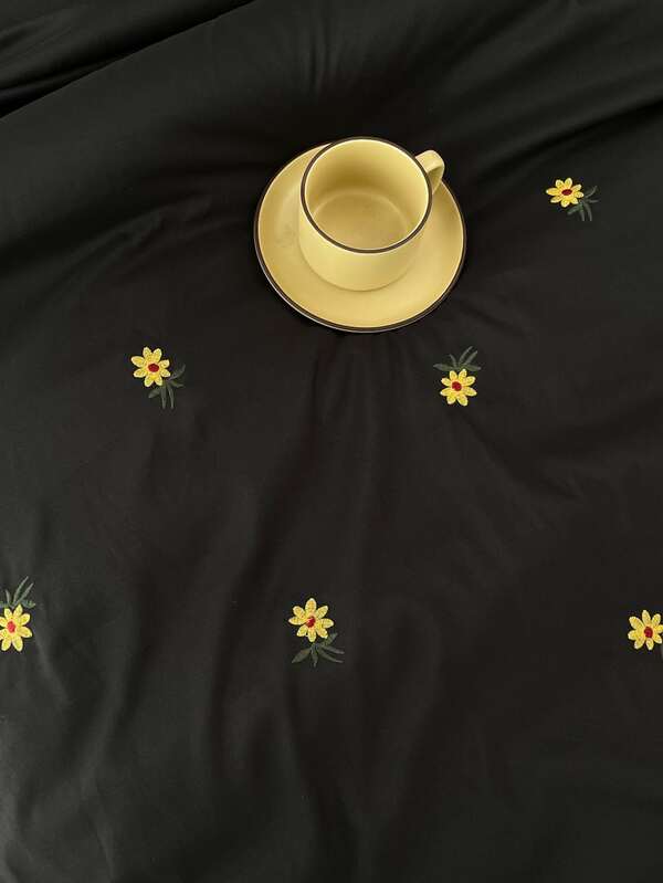 Flower Embroidered Duvet Cover Set Without Filler Shein Usa