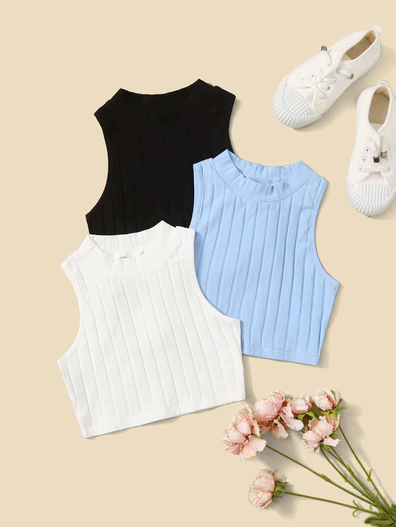 SHEIN Tween Girl 3 Pack Rib-Knit Tank Top | SHEIN USA