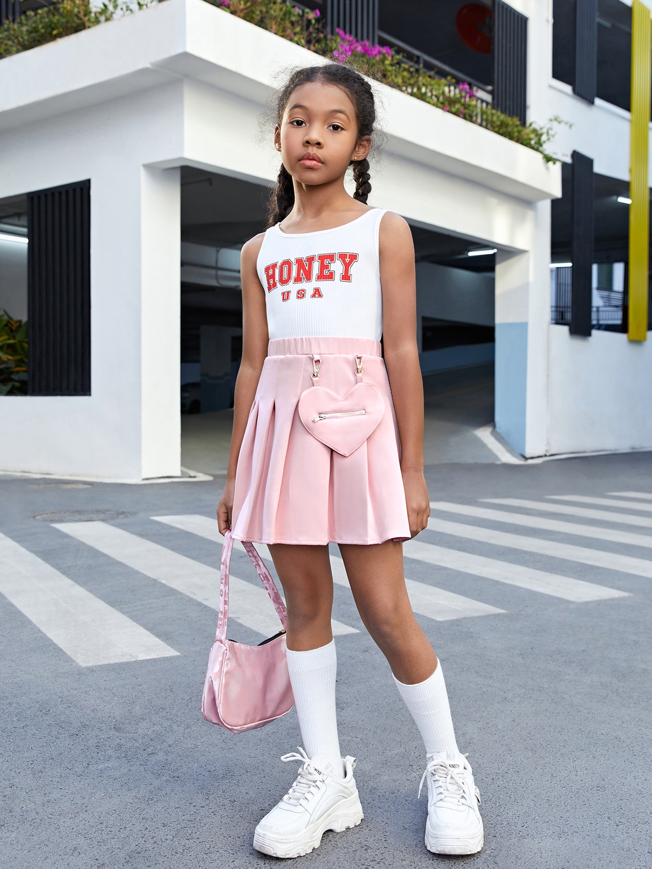 SHEIN Kids Cooltwn Girls Bag Detail Pleated Skirt | SHEIN UK