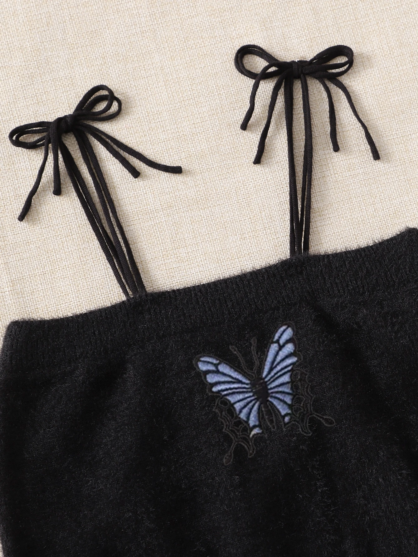Cami Strick Top Mit Schmetterling Stickerei Band Auf Schulter