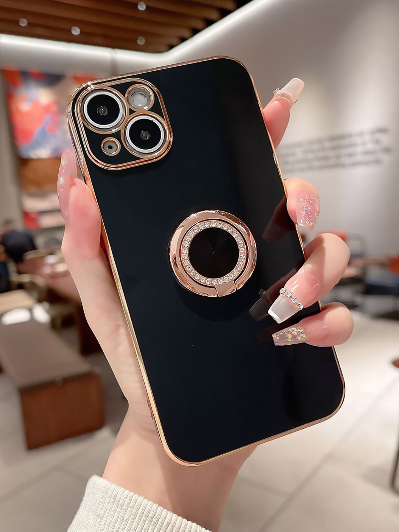 Rhinestone Decor Ring Holder Phone Case