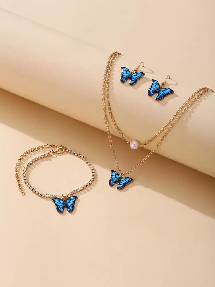 1pc Butterfly Charm Necklace 1pair Earrings 1pc Anklet SHEIN ASIA