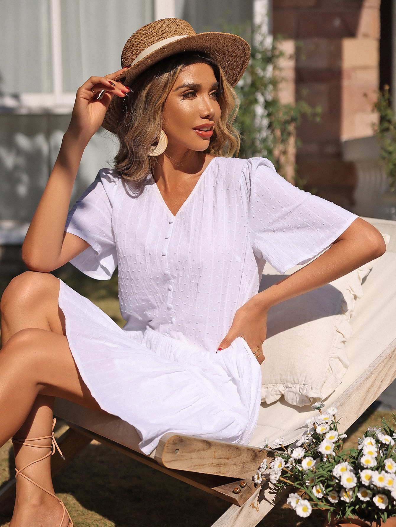 Swiss Dot Puff Sleeve Ruffle Hem Dress For Sale Australia New